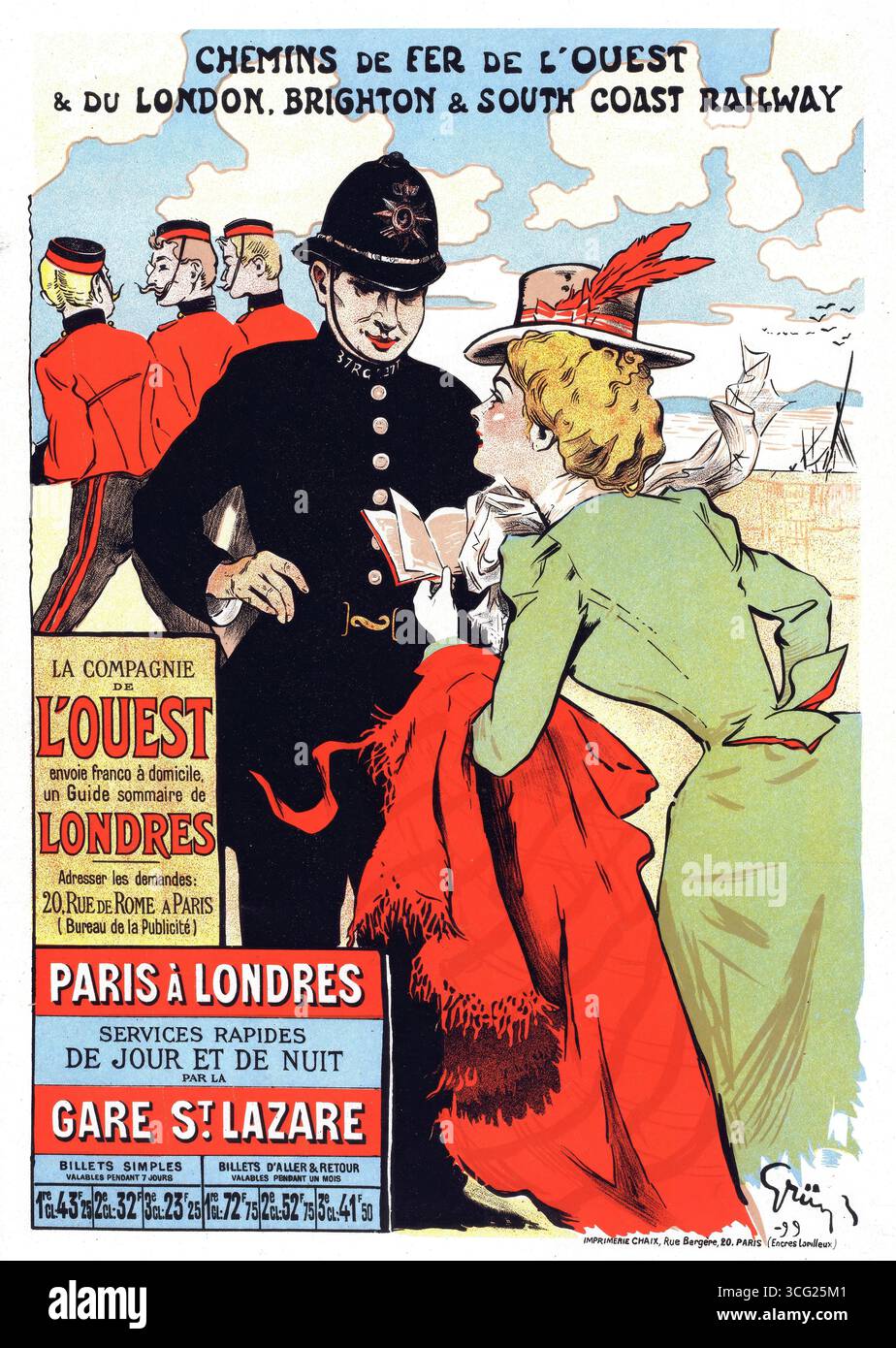 A gorgeous 1900 vintage travel poster for train travel from Paris to ...