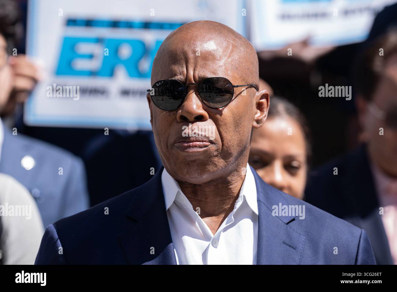 New York, NY, August 25, 2025: Mayor Eric Adams attends rally as small business owners endorsed ...