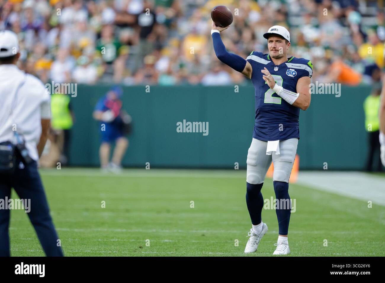 Seattle Seahawks quarterback Drew Lock (2) throws passes during a ...