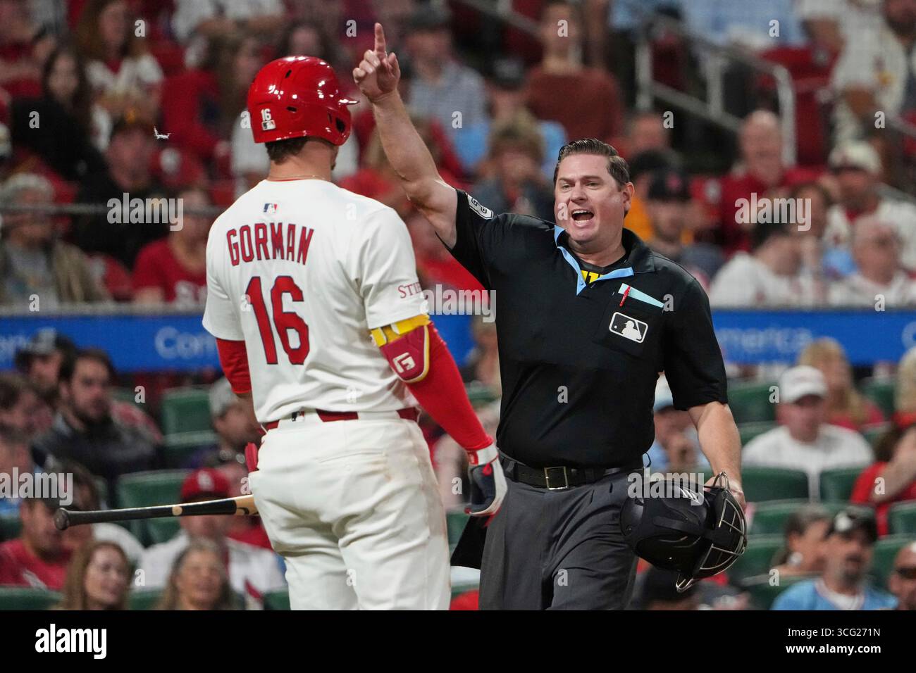 Home plate umpire Derek Thomas, right, ejects St. Louis Cardinals ...