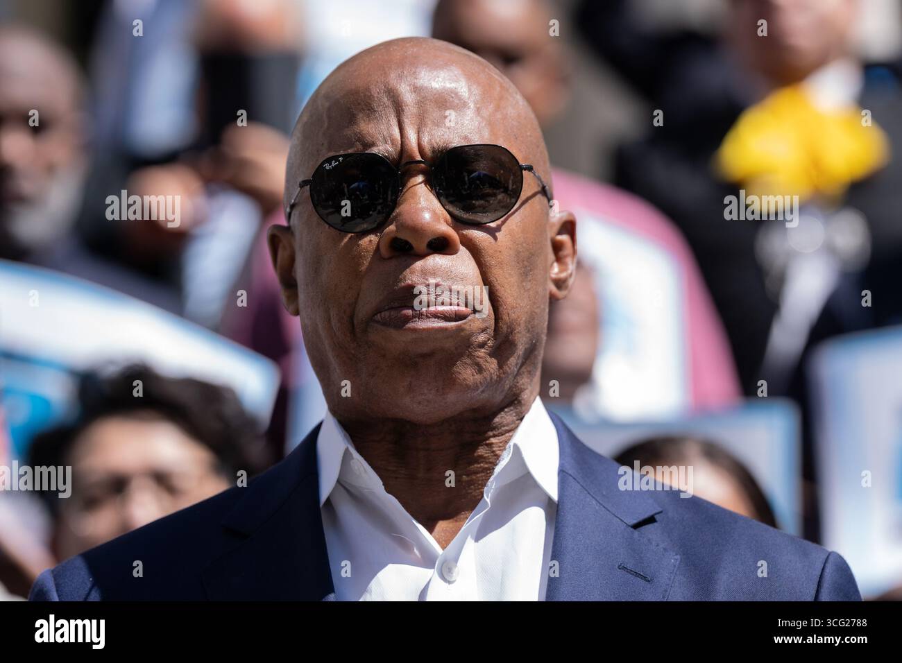 Mayor Eric Adams speaks at the rally as small business owners endorsed him for re-election at ...