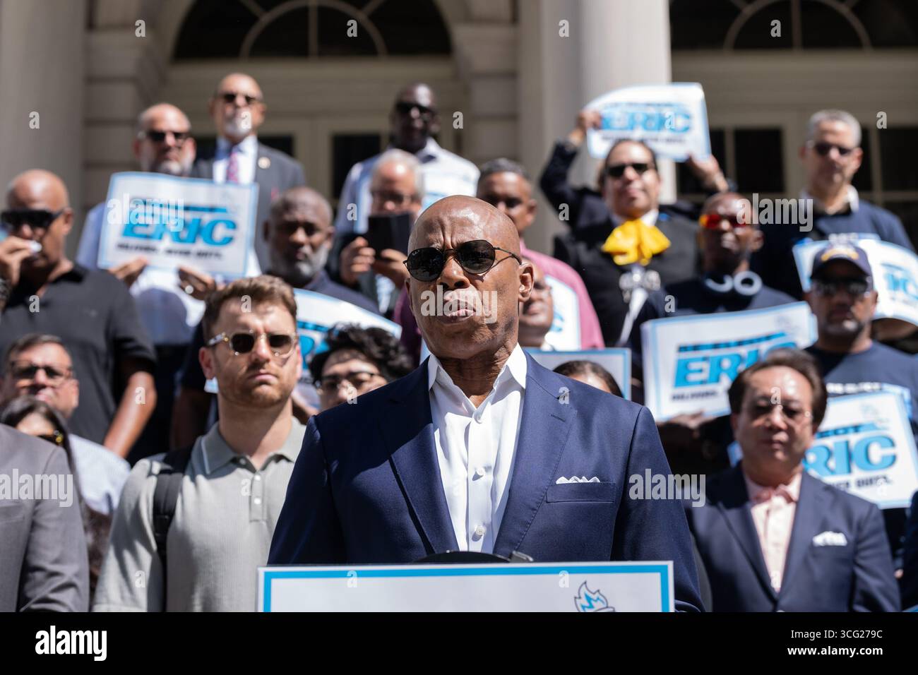 Mayor Eric Adams speaks at the rally as small business owners endorsed ...