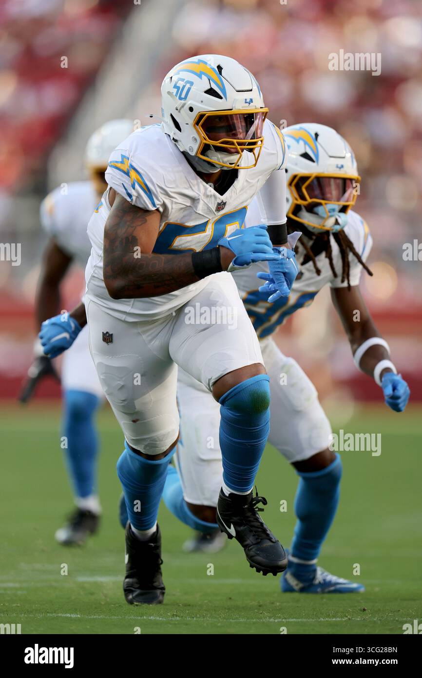 Los Angeles Chargers linebacker Caleb Murphy (50) rushes during an NFL football game against the ...