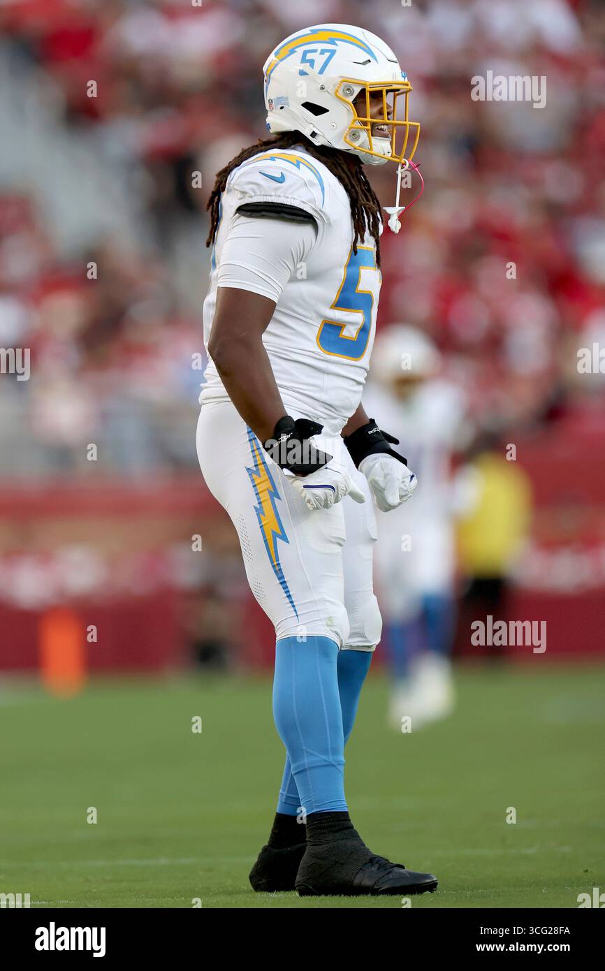 Los Angeles Chargers linebacker Tre'Mon Morris-Brash (57) reacts after ...