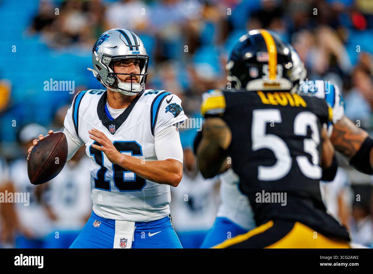 Carolina Panthers quarterback Jack Plummer (16) passes the ball during ...