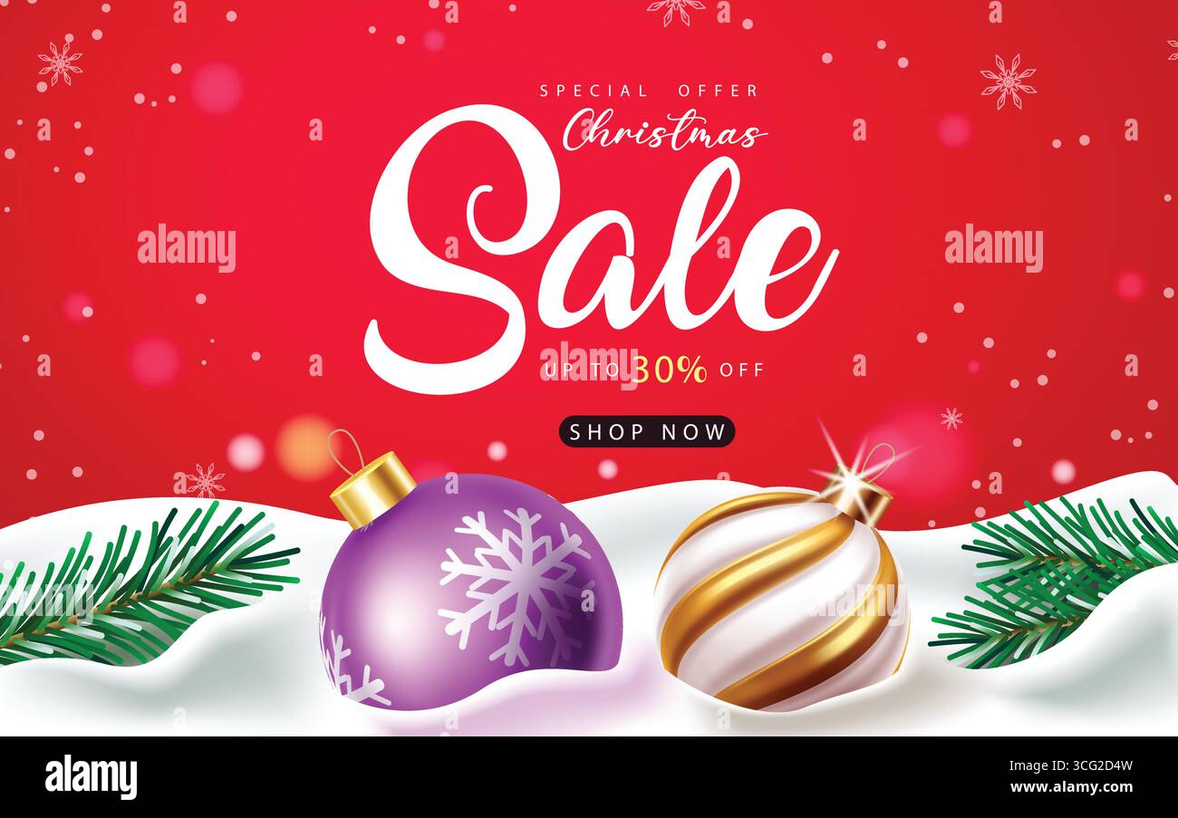 Christmas Discount Sale Clipart with Red Background, Snowy Design, and ...