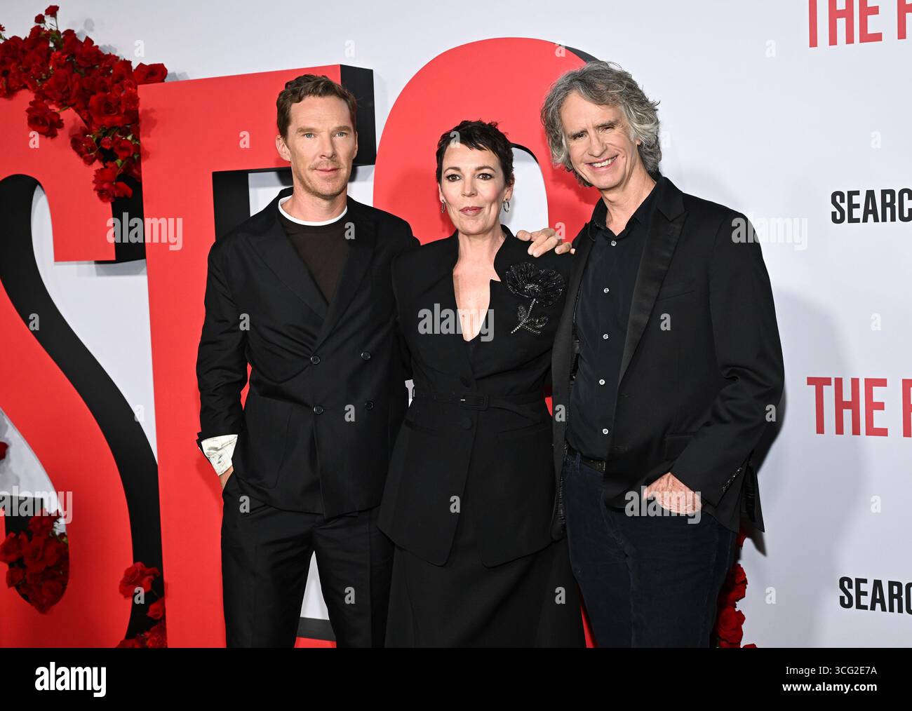 Actors Benedict Cumberbatch, left, Olivia Colman and director Jay Roach attend the premiere of ...