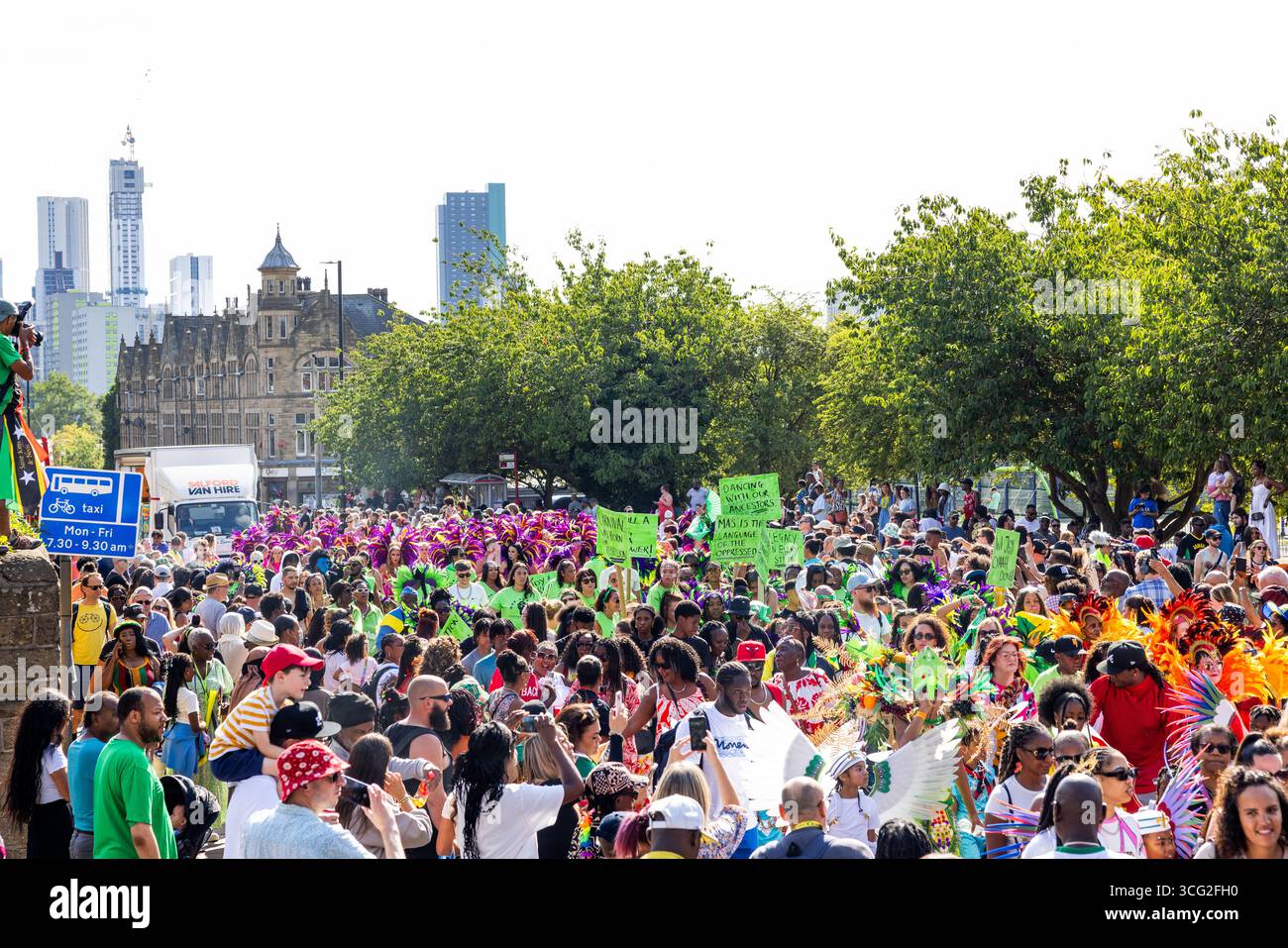 Leeds, UK. 25 AUG, 2025. Parade makes its way through the crowd on ...