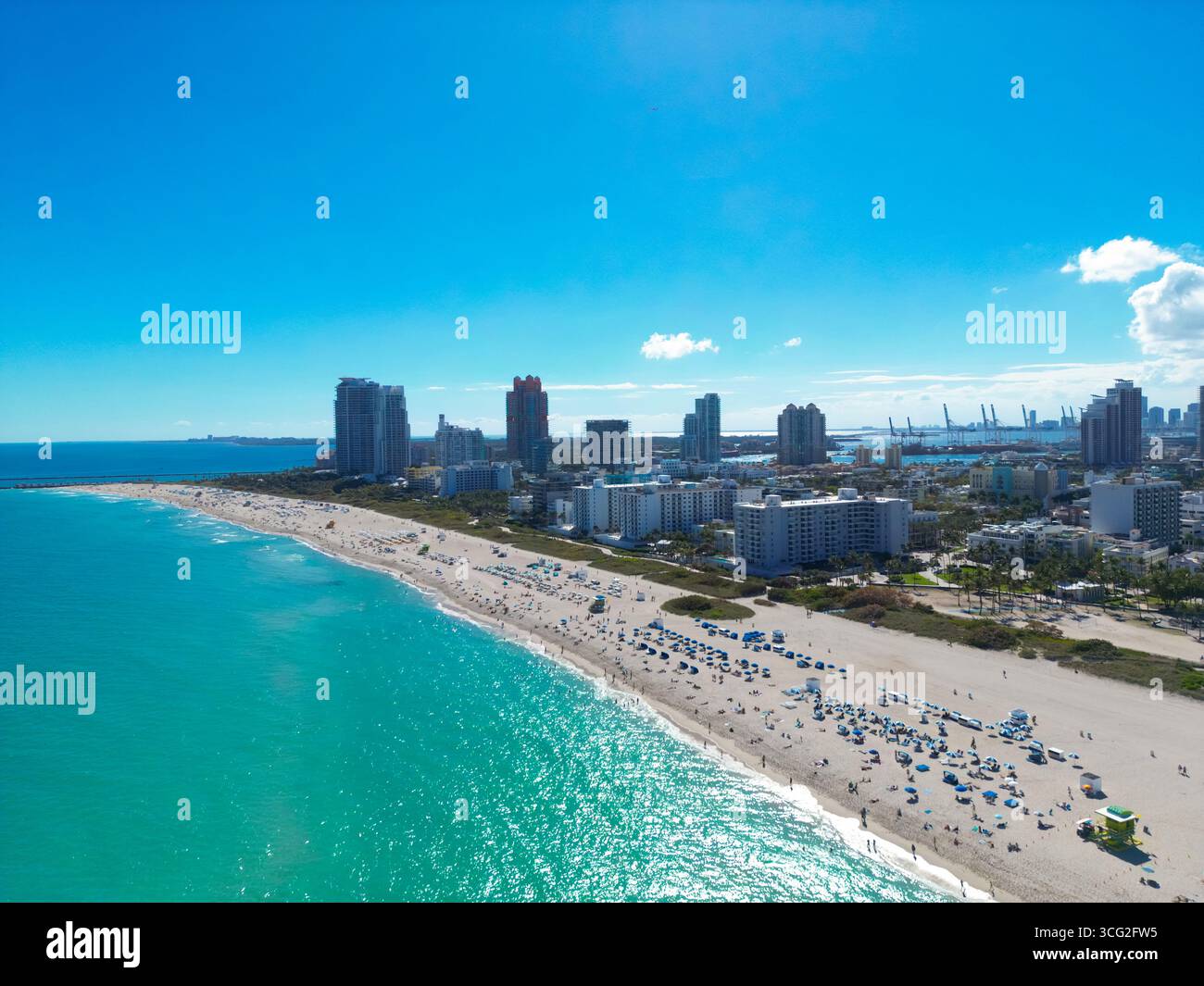Miami Beach aerial drone view with skyline. Miami from top. Miamis ...
