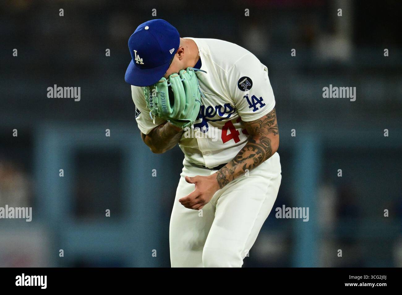 Los Angeles Dodgers pitcher Anthony Banda (43) reacts after the final ...