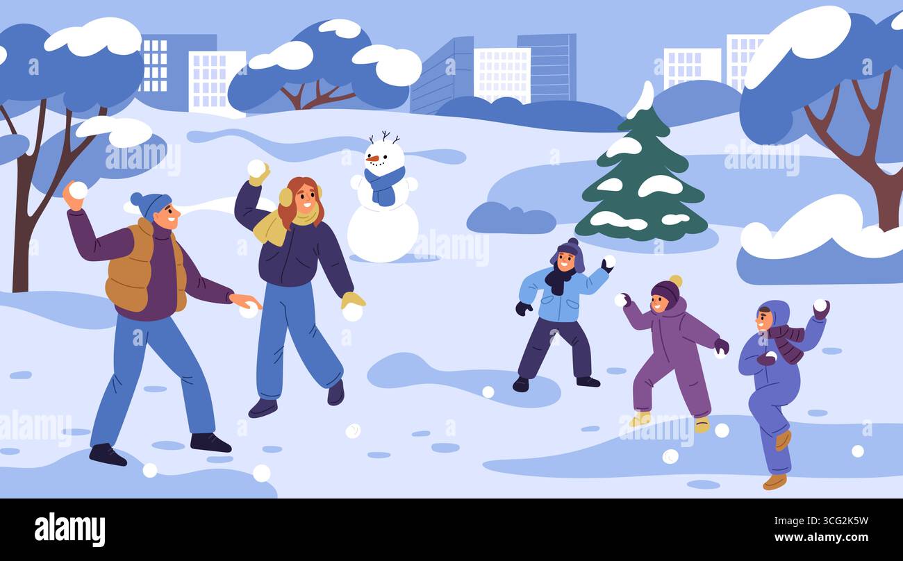 Friendly family playing in snowball hi-res stock photography and images ...