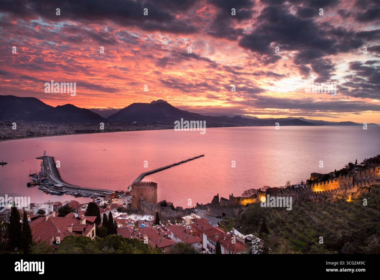 The historical Red Tower in the Alanya district of Antalya, one of the ...