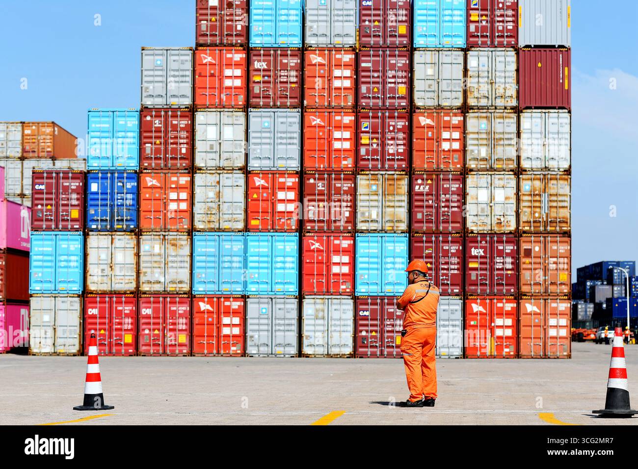QINGDAO, CHINA - AUGUST 26, 2025 - Foreign trade containers piled up at ...