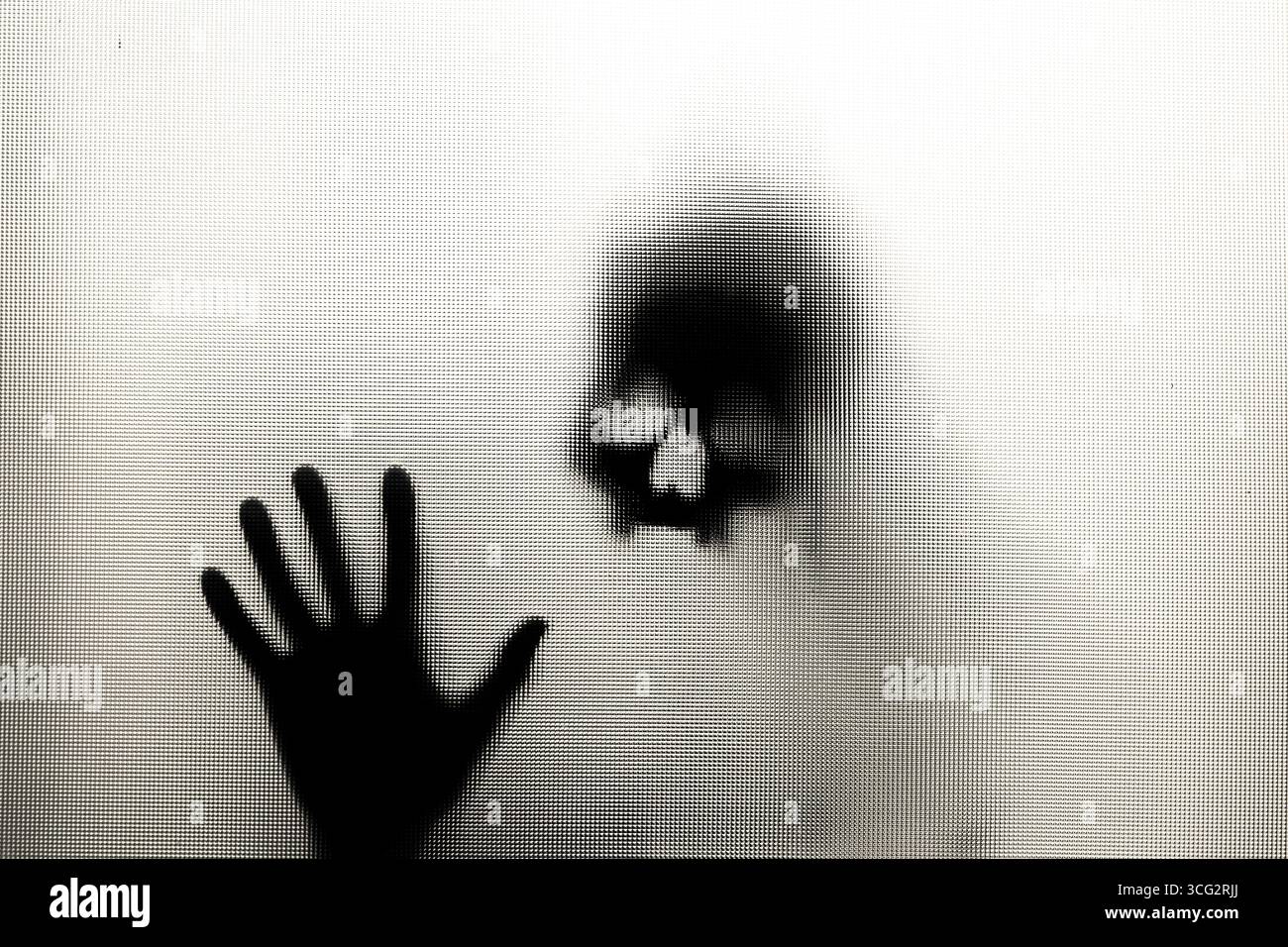 Horror, halloween background - Shadowy skull behind glass Stock Photo ...