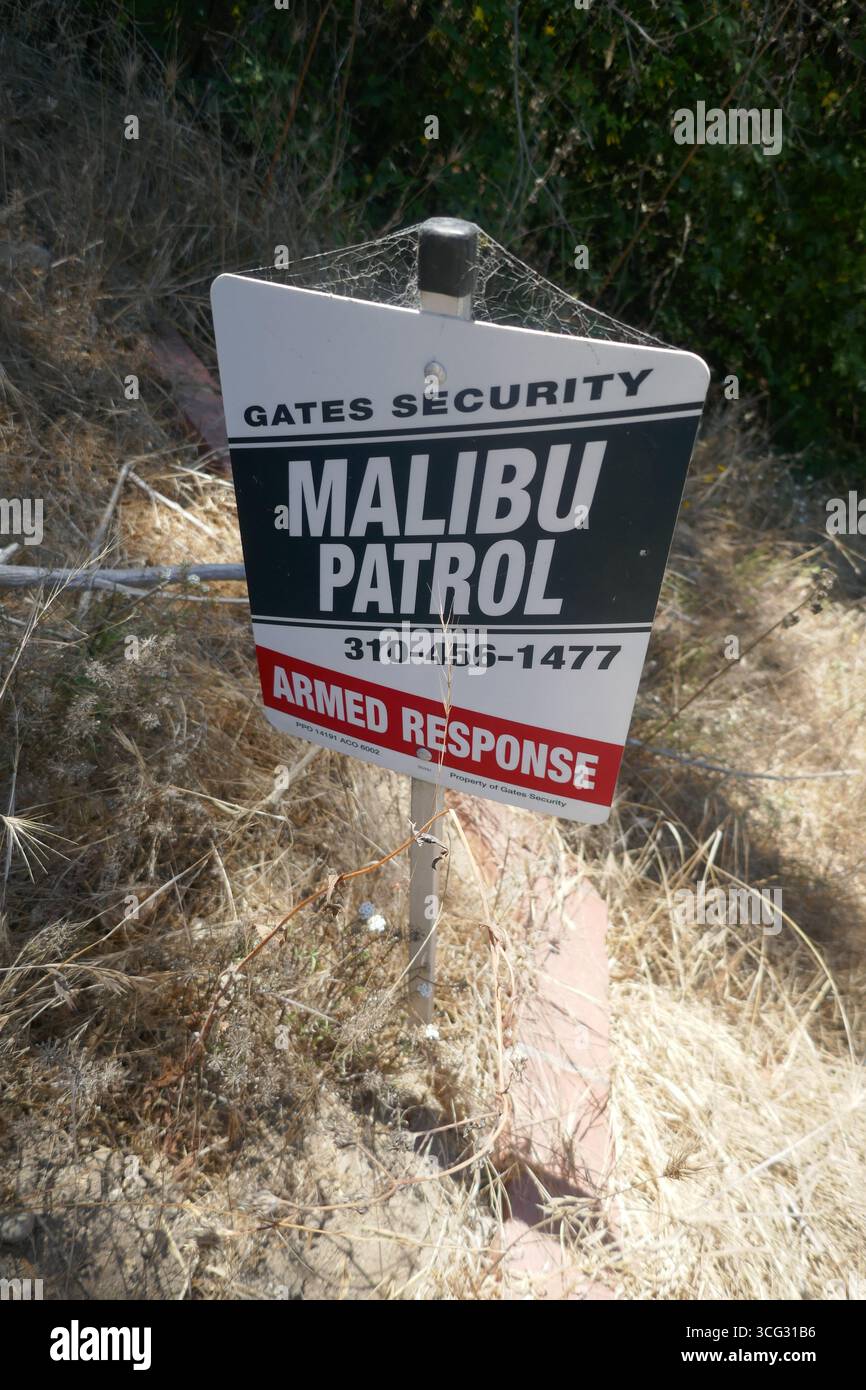 Malibu, California, USA 20th August 2025 Malibu Patrol Sign on ...