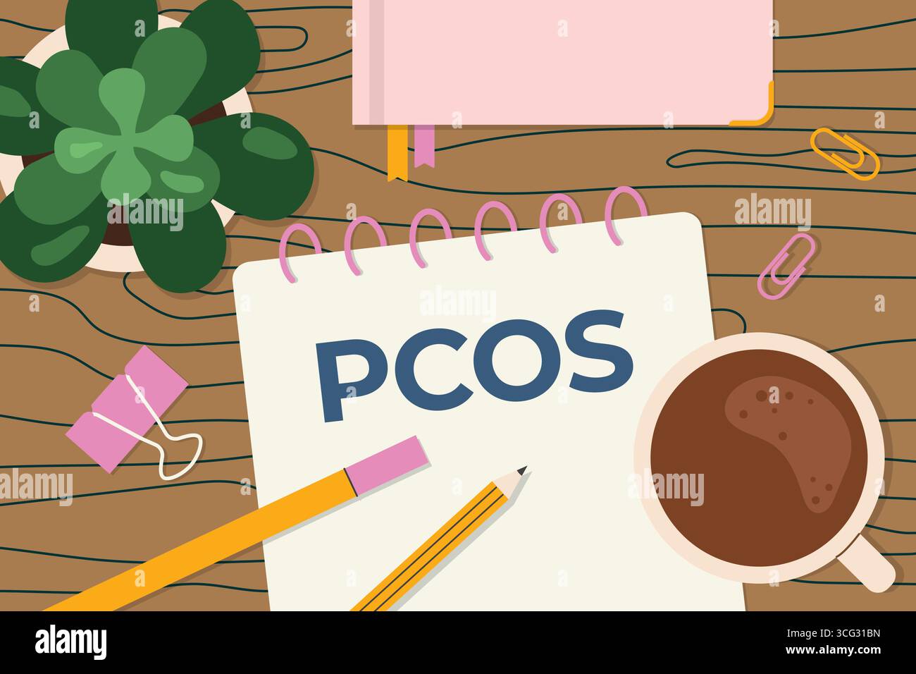 PCOS (Polycystic ovary syndrome) written in spiral notebook- vector ...