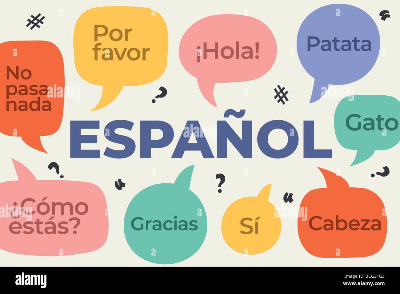 espanol word and speech bubbles with spanish words and phrases; perfect ...