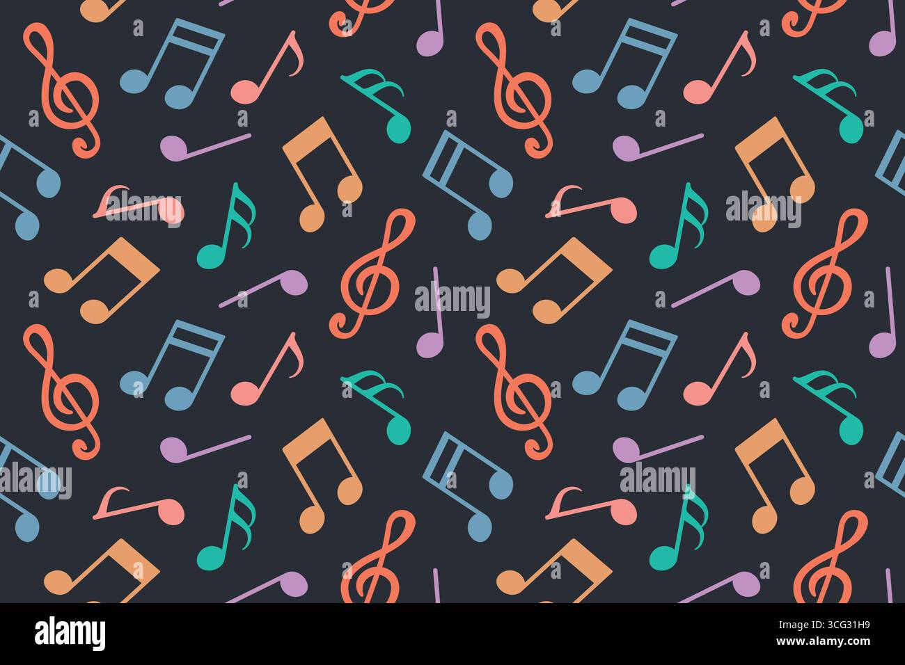 seamless pattern with colorful music notes and treble clef; ideal for ...