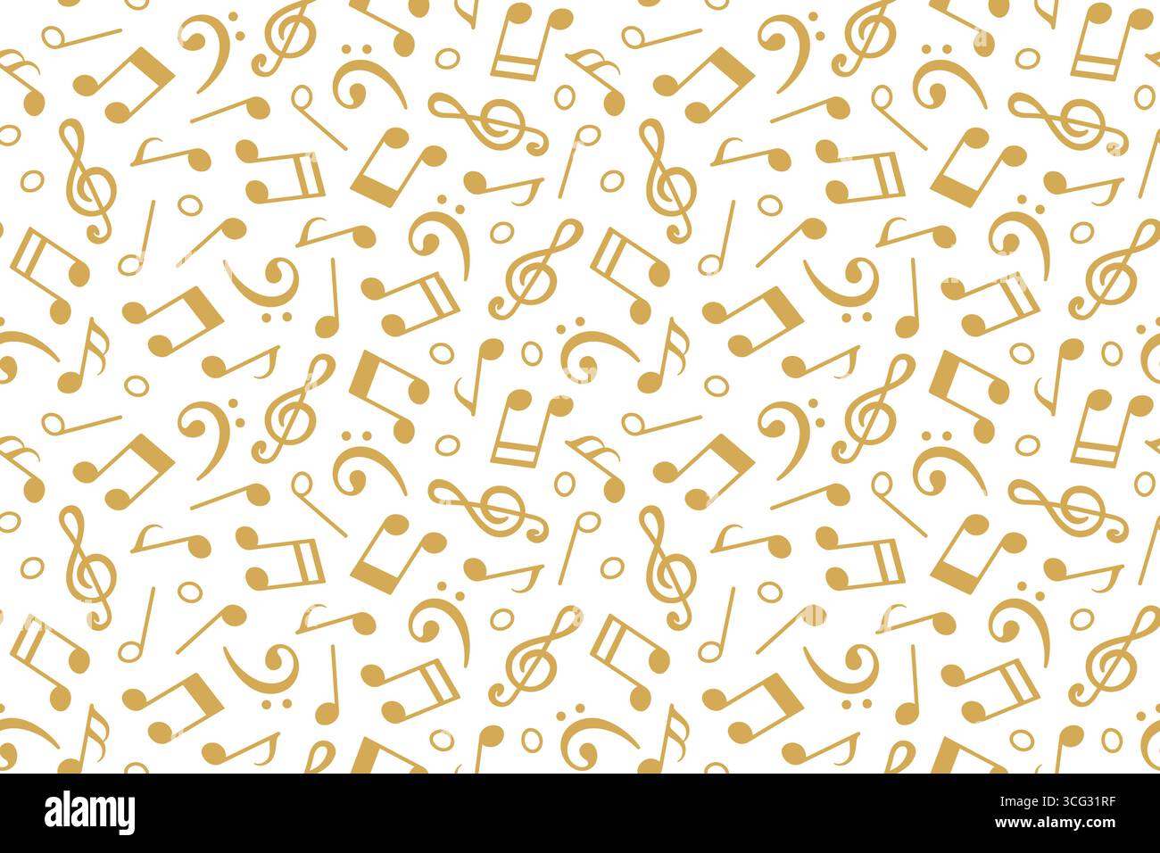 seamless golden pattern with music notes, bass and treble clef; ideal ...