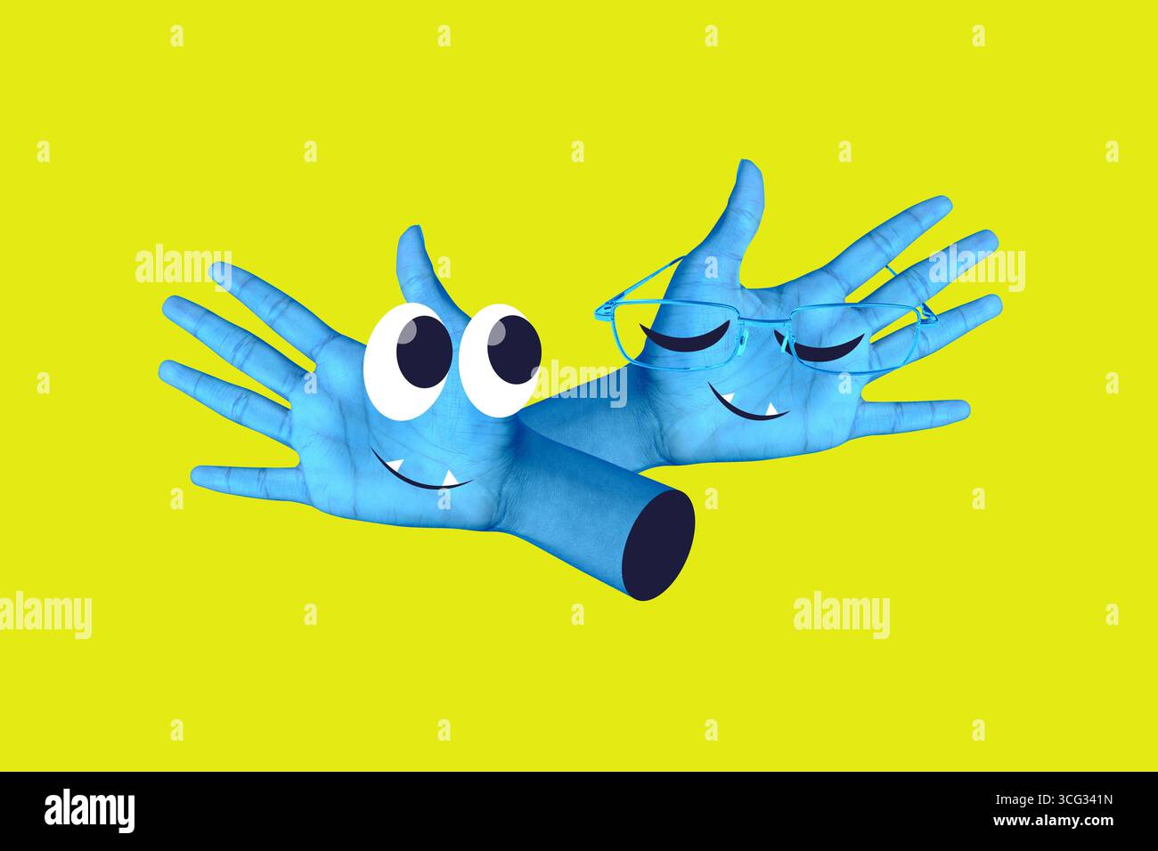 Trendy 3d poster image photo collage of hand show emoji speak gesture ...
