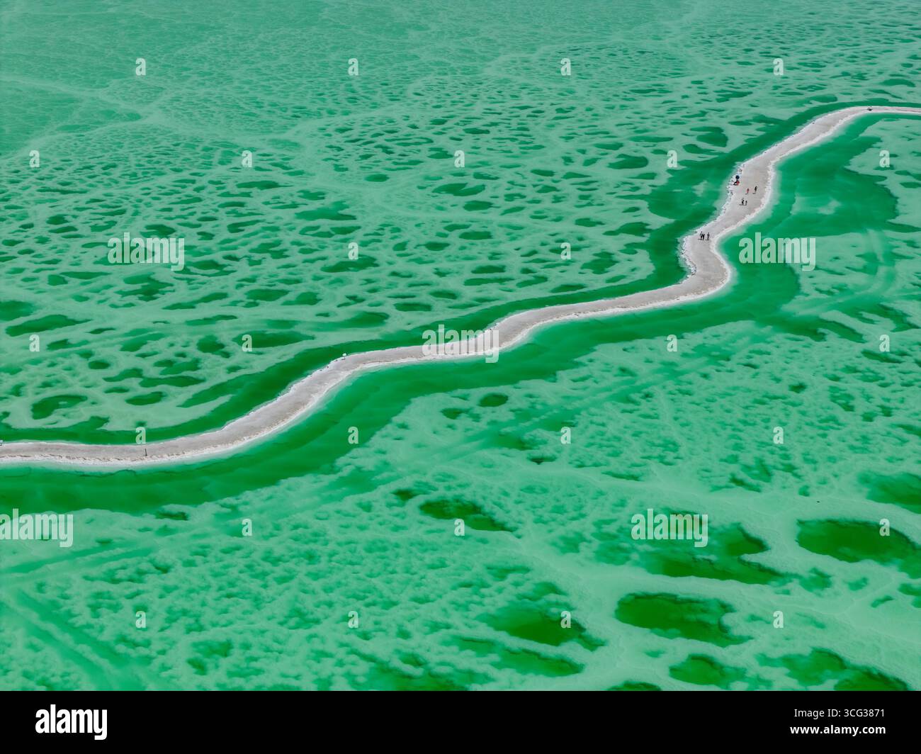 Aerial photo shows emerald Lake with marvelous natural colors shinning ...