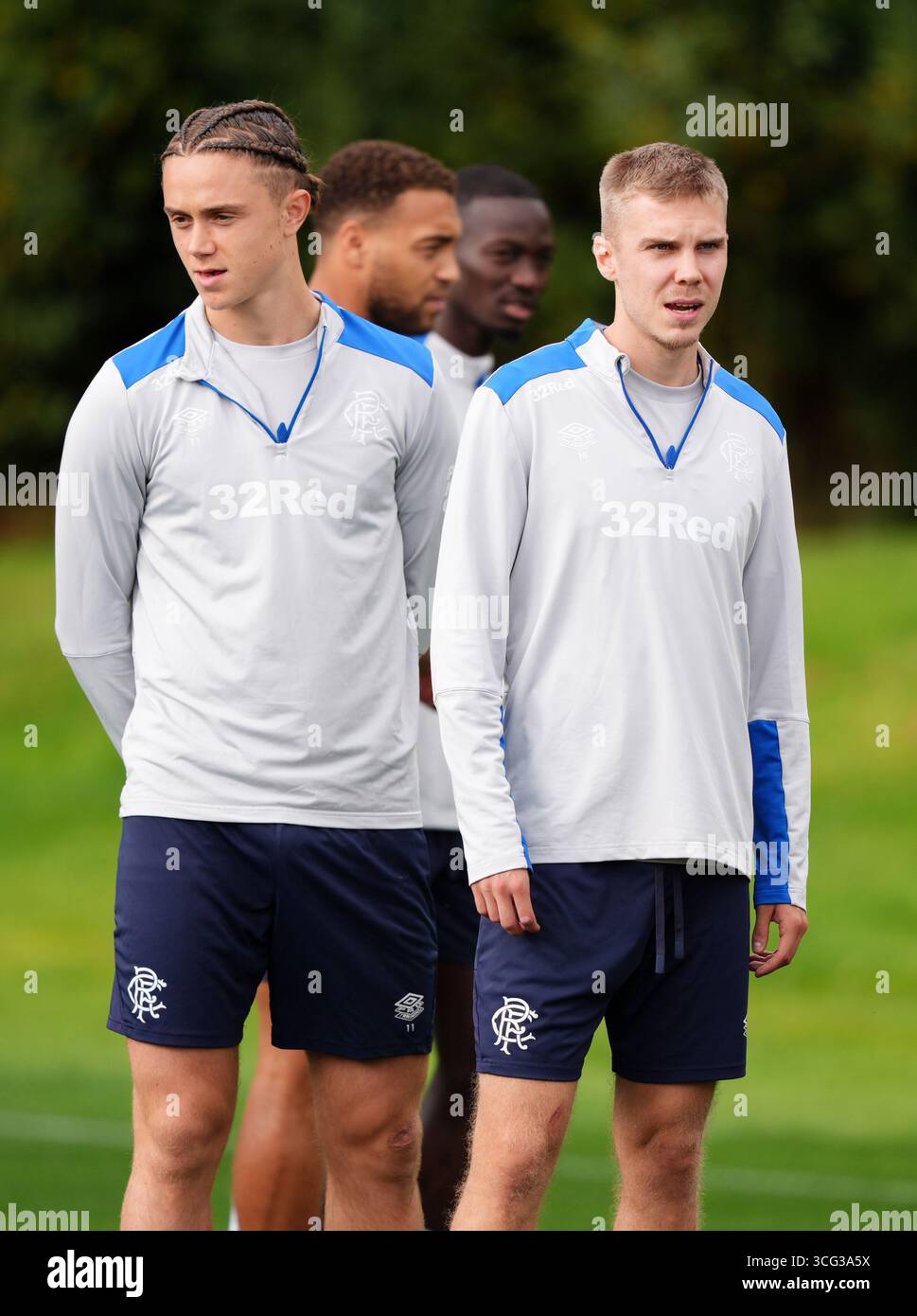 Rangers' Thelo Aasgaard and Oliver Antman (right) during a training ...