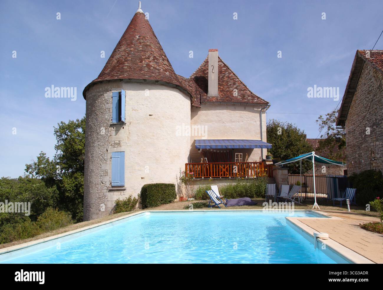 Private french castle with a small water pool Stock Photo - Alamy