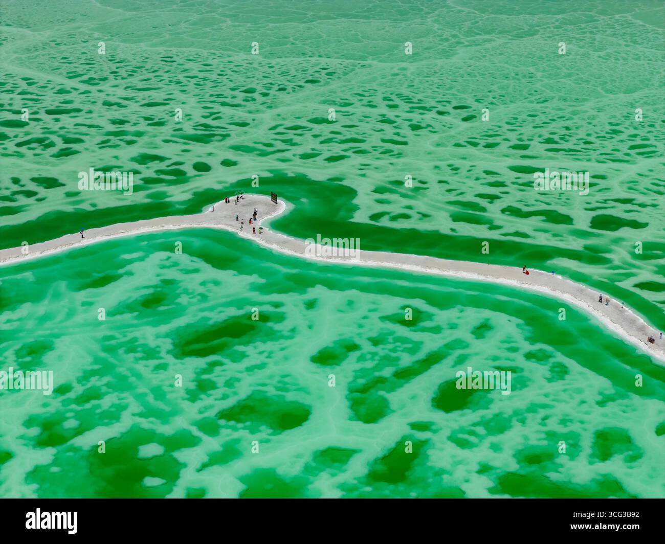Aerial photo shows emerald Lake with marvelous natural colors shinning ...