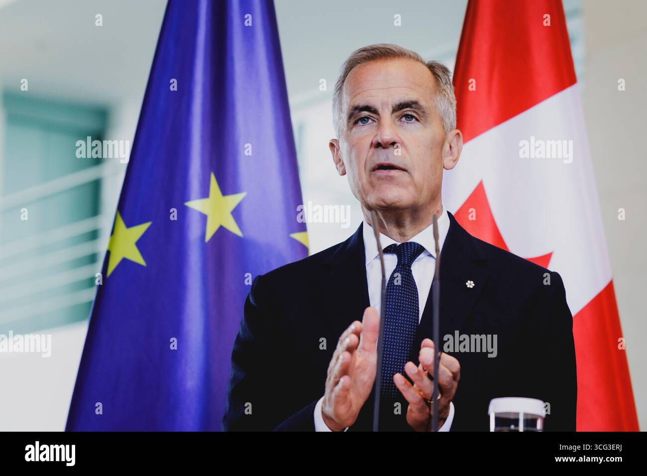Mark Carney, Prime Minister of Canada, pictured during a press ...