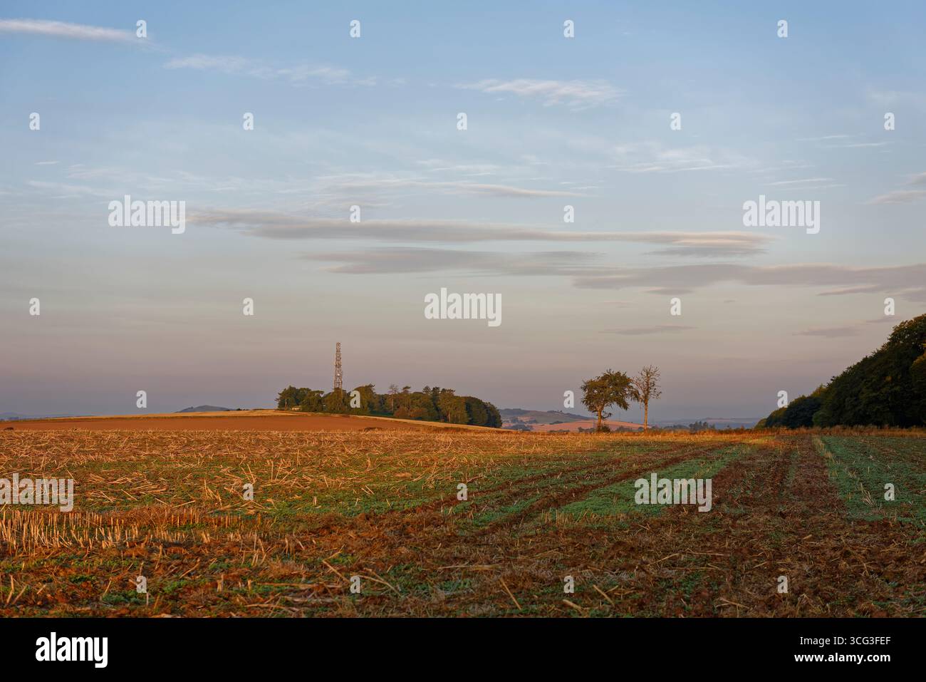 The Rising sun casting shadows over the fields towards the ...