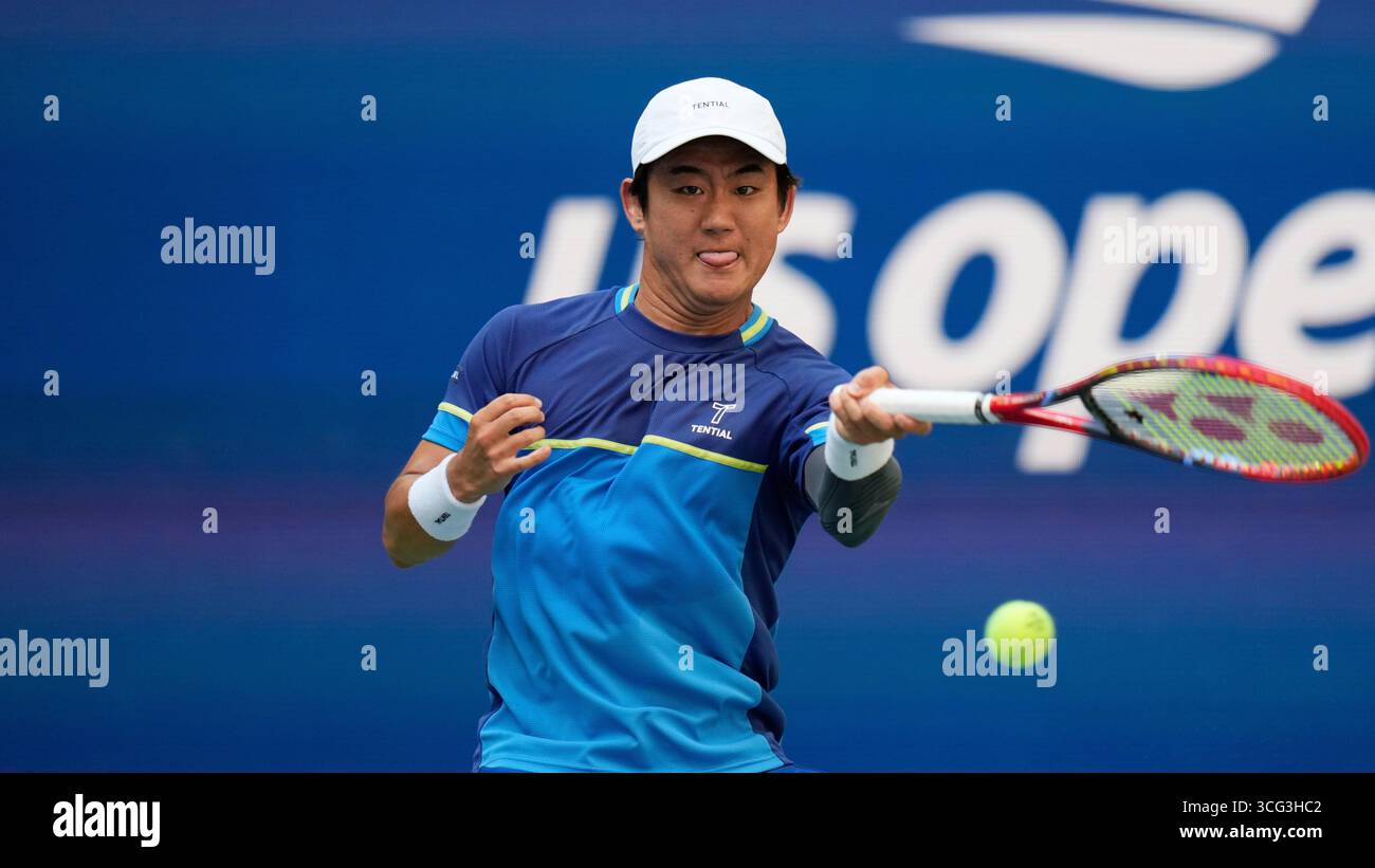 Yoshihito Nishioka, of Japan, during the first round of the US Open ...