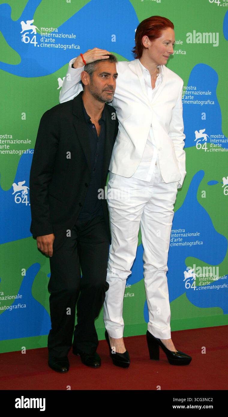 George Clooney and Tilda Swinton at the press conference for "Michael ...