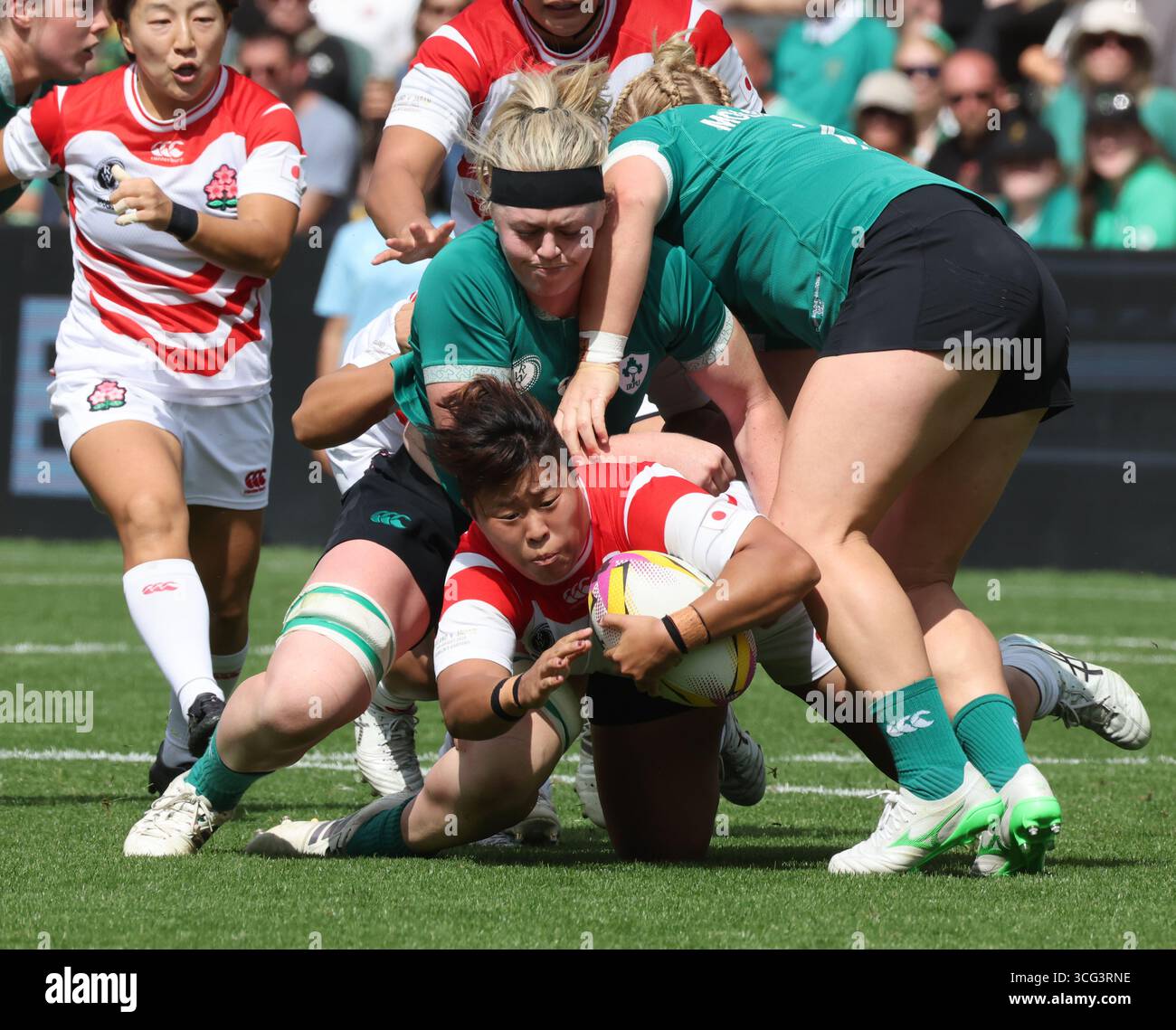 Japan's Nijiho NAGATA(MIE PEARLS) gets tackled by Ireland's Sam ...