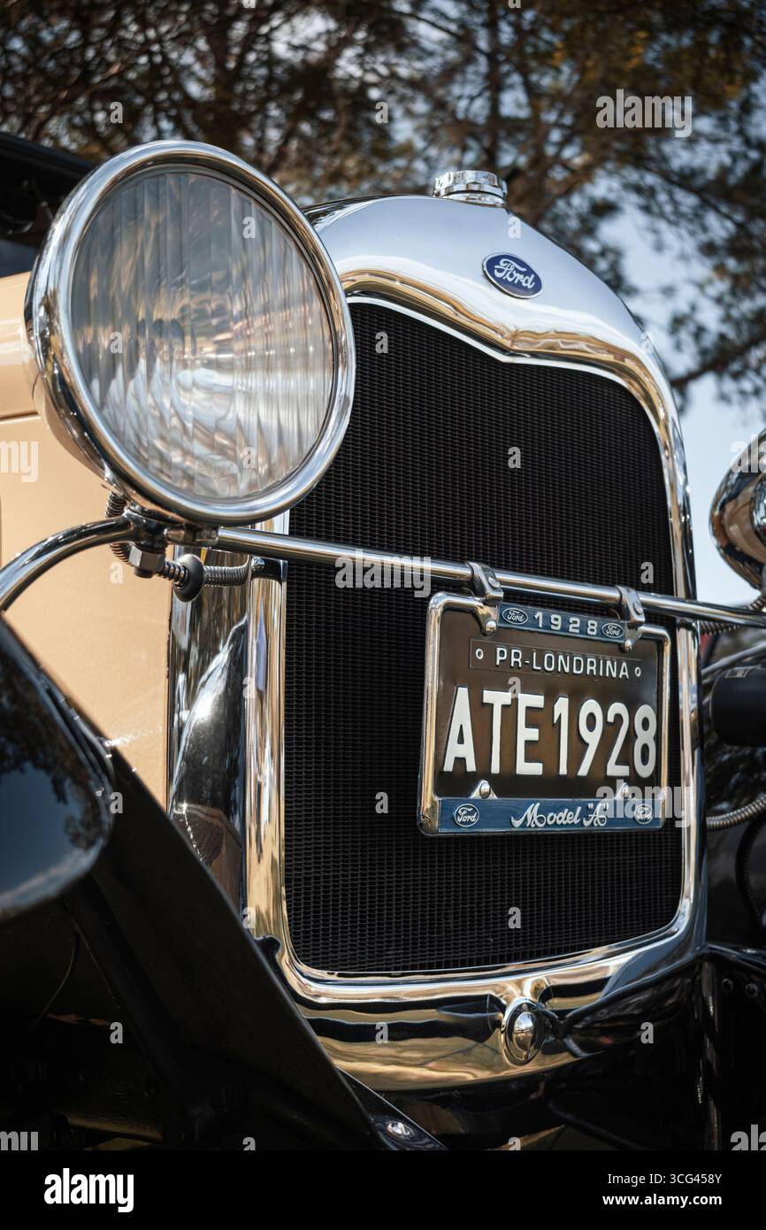 Front detail of the 1928 Ford Model A, featuring the left headlight ...