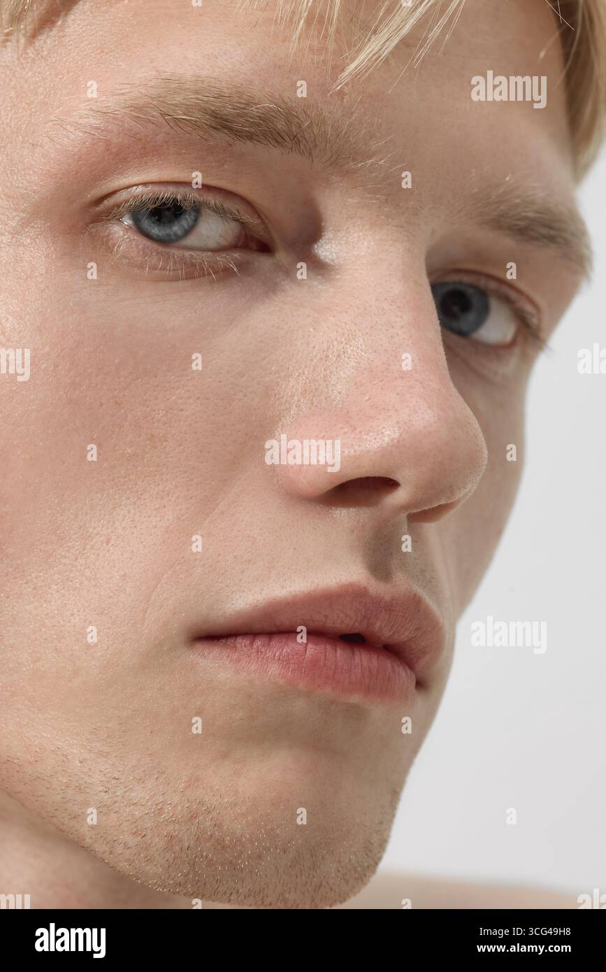 Extreme close up male face with skin texture detail Stock Photo - Alamy