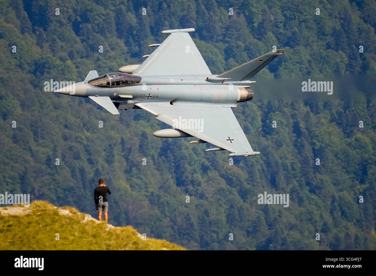 A Eurofighter Typhoon German Airforce aircraft flies by during a show ...