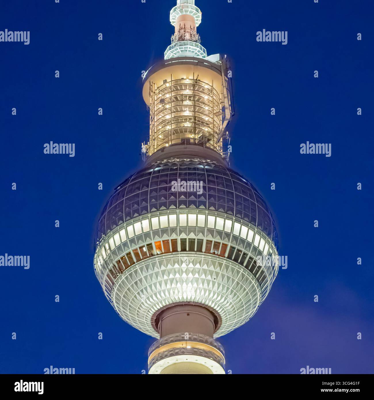 Berlin TV Tower (Fernsehturm) taken at dusk with the sphere and antenna ...