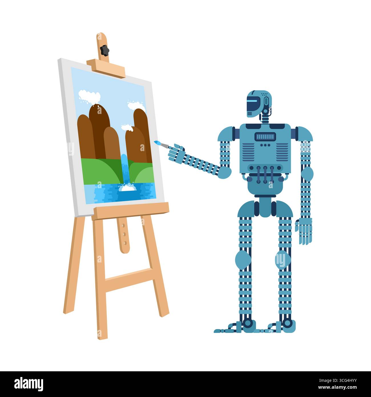 Artificial intelligence robot creating a painting on canvas ...