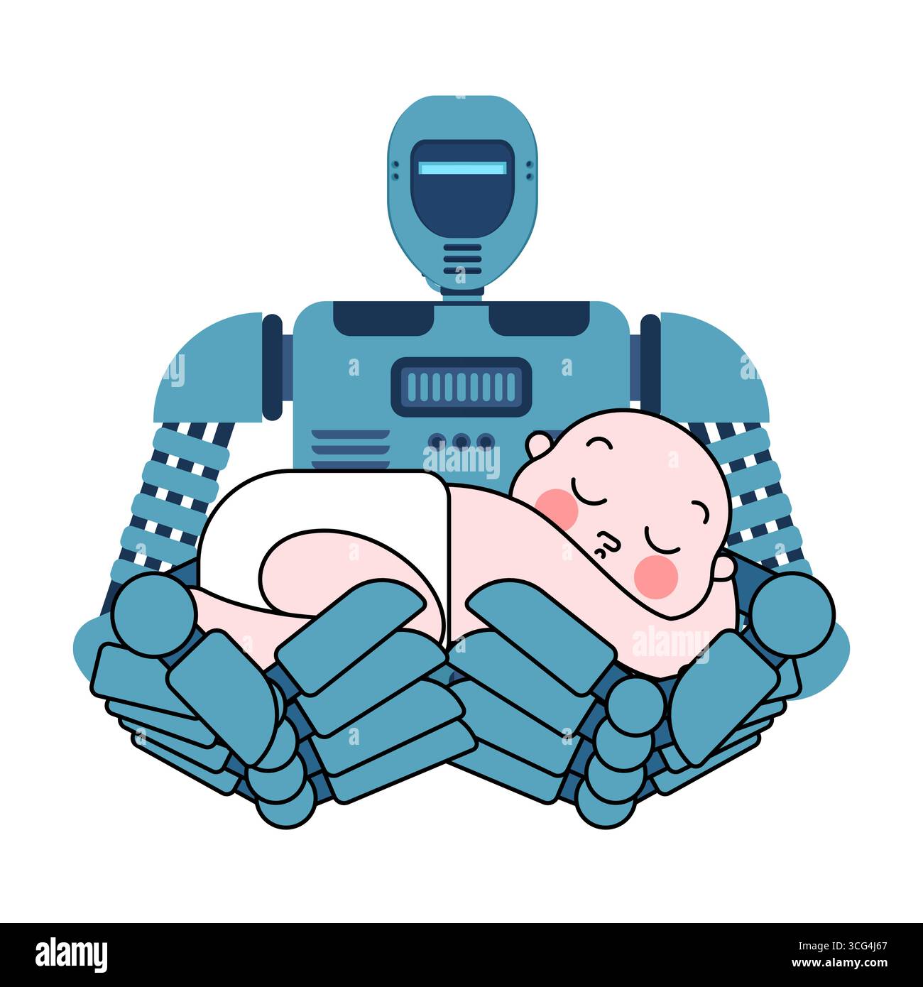 Robot holding a baby in arms. Vector illustration symbolizing ...