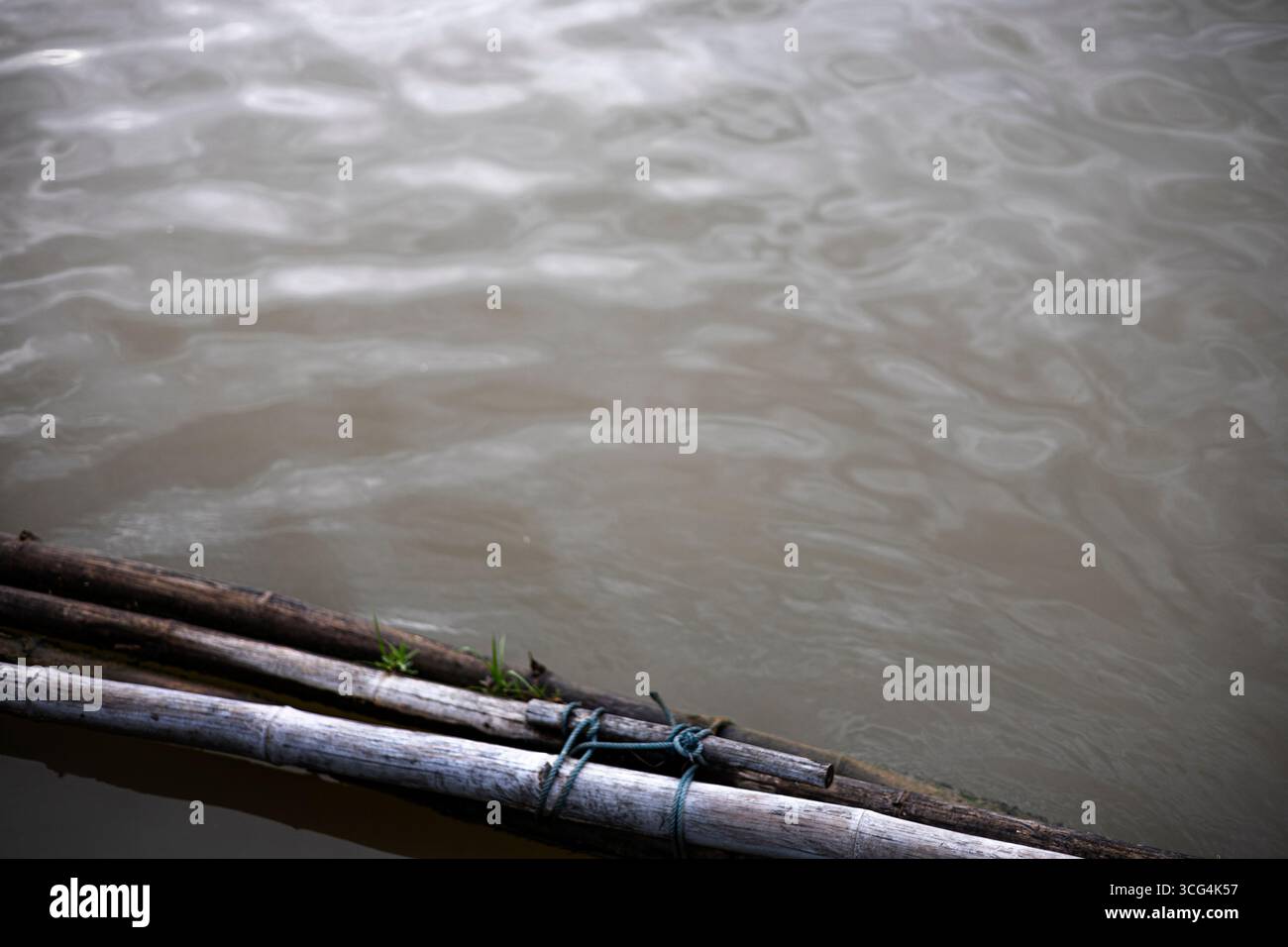 Bamboo Poles Tied As A Floating Barrier On Water, A sturdy bamboo ...