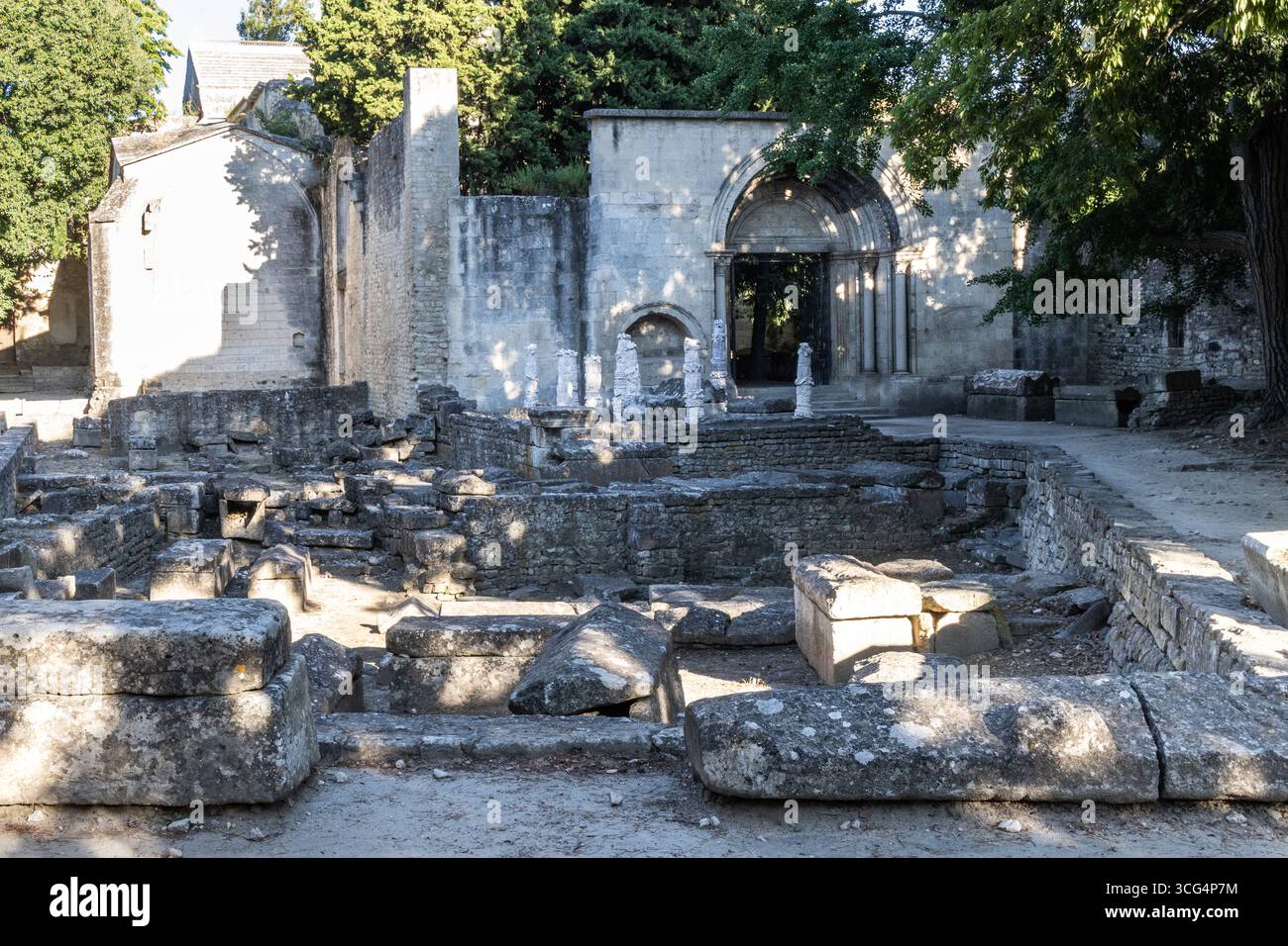 Tombs inside the Medieval Church of Saint Honoratus in Les Alyscamps ...