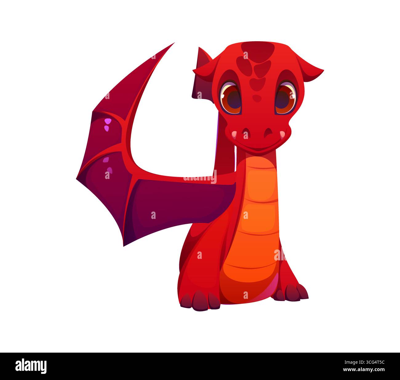 Winged red dragon character font digit 4 four. Fairy monster math ...