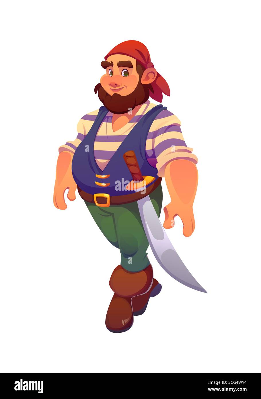 Pirate ship crew cartoon corsair character with red bandana, striped ...