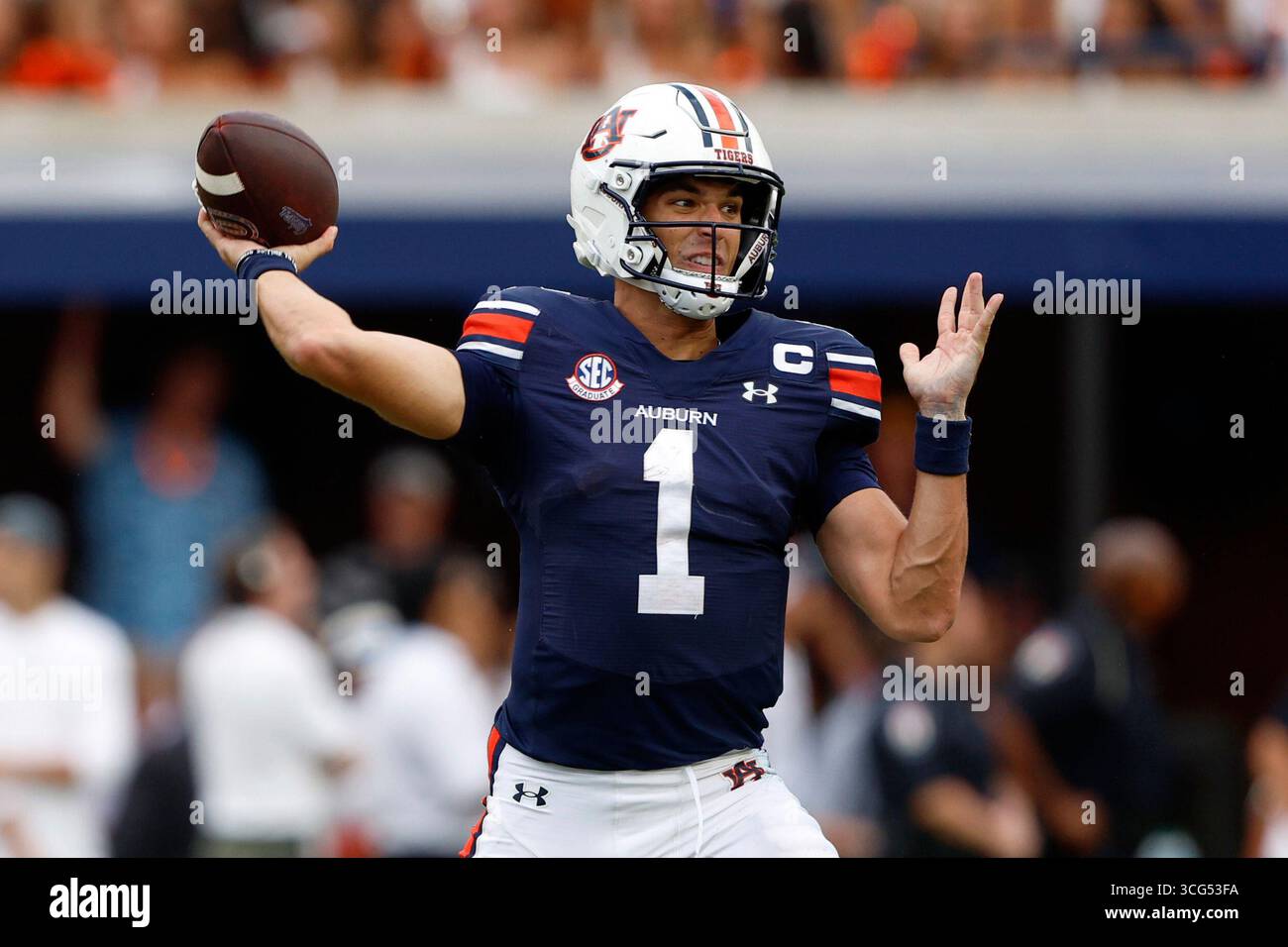 FILE - Auburn quarterback Payton Thorne looks to throw a pass during ...