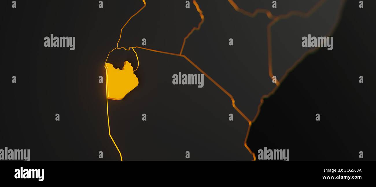 Golden Burundi 3d map surrounded with other countries in black with ...