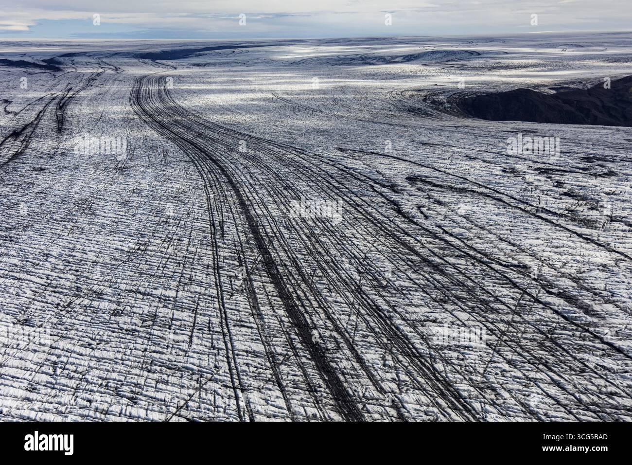 Glacier, crevasses, ice, aerial view, black ice, climate change, summer ...