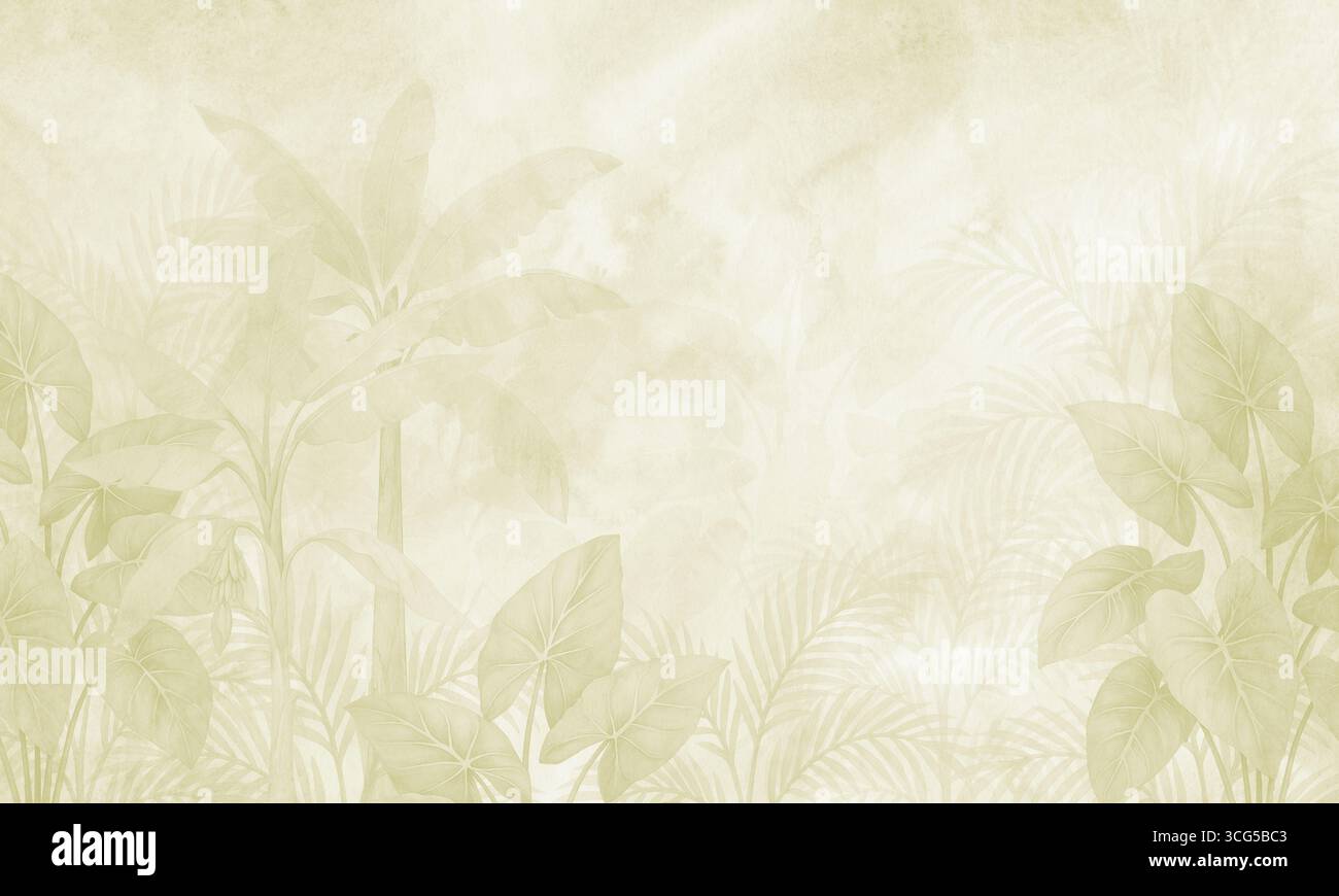 Tropical Foliage Background - Palm Trees, Jungle Leaves and Exotic ...