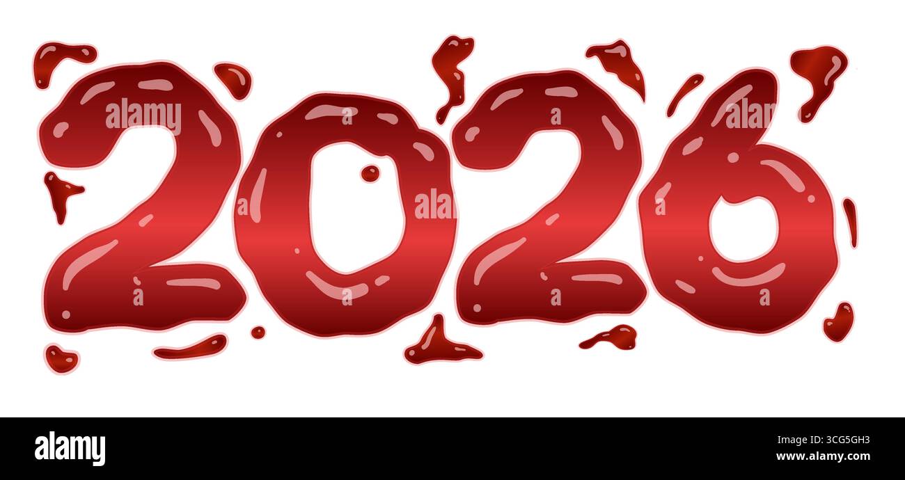 2026 year in bloody style. Vector banner isolated on white. Halloween ...