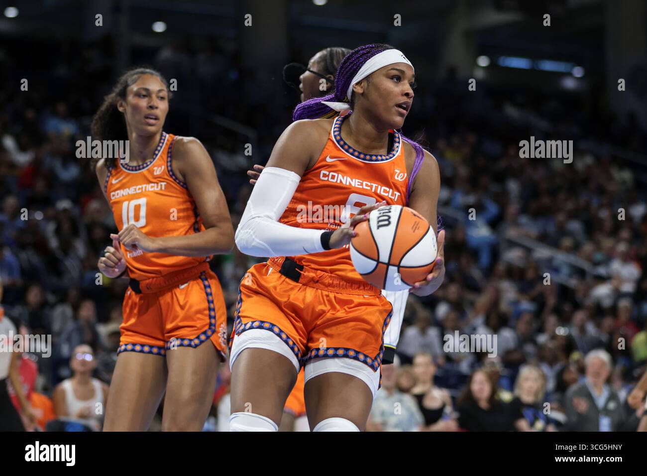 Aaliyah Edwards (8 Connecticut Sun) grabs the rebound during the game ...