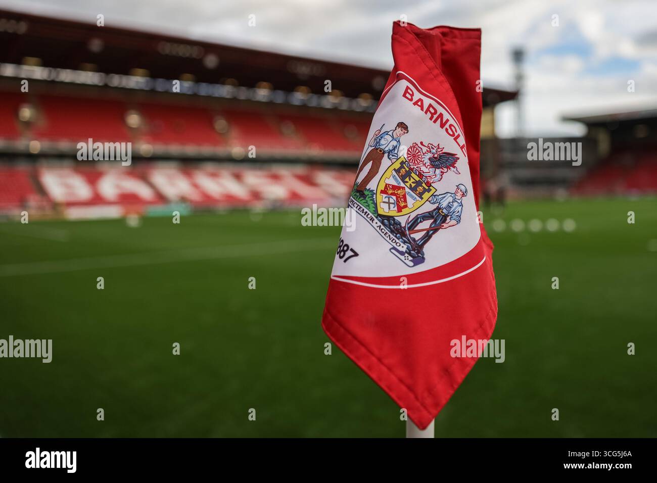 The corner flag with a Barnsley FC crest on during the Carabao Cup ...